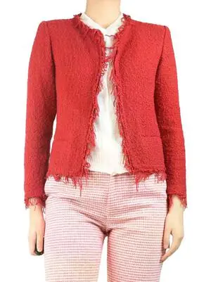 IRO PARIS Bouclé Frayed Trim Jacket - Red