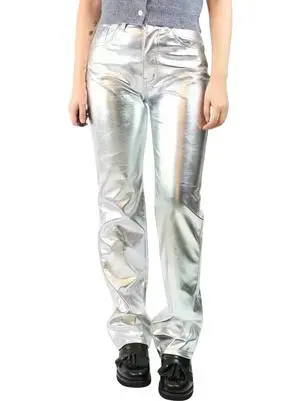 PAPER MOON Metallic-effect Straight Leg Trousers - Silver