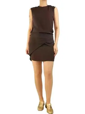 Brunello Cucinelli Sleeveless Wrap Skirt Mini Dress - Brown