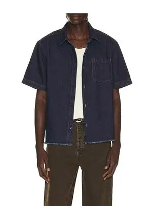 PERCIVAL Harley Denim Cropped Boxy Shirt In . Also - Blue