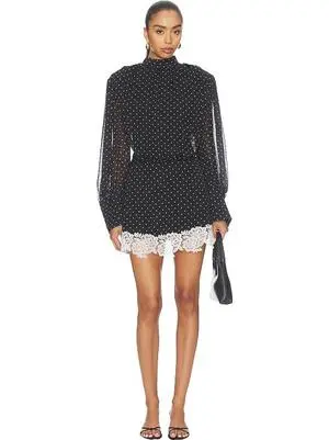 ROTATE BY BIRGER CHRISTENSEN Long Sleeve Lace Trim Mini Dress - Black