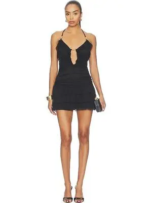 RUNAWAY THE LABEL Avani Deep-v Ruffle Mini Dress In . Also - Black