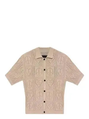 ALLSAINTS Arktx Perforated-knit Short-sleeve Cardigan - Neutrals