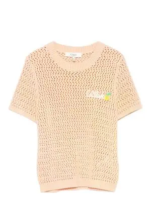 Chloé Crochet Knit Logo-embroidered Top - Orange