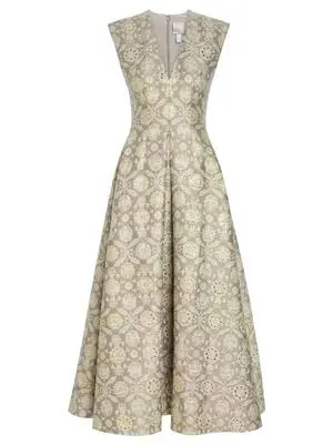 Huishan Zhang Floral Brocade Maxi Dress - Grey