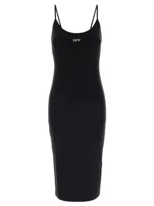 Off-White Spaghetti Strap Midi Dress With Logo Print - Black