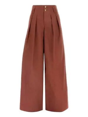Chloé Pleated Wide-leg Cotton Trousers - Brown