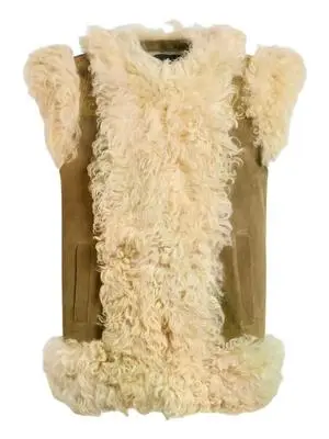 Etro Shearling Waistcoat With Peacock Embroidery - Brown