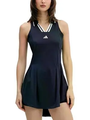 Adidas Sleeveless V-neck Pleated Tennis Dress With Logo Print - Blue