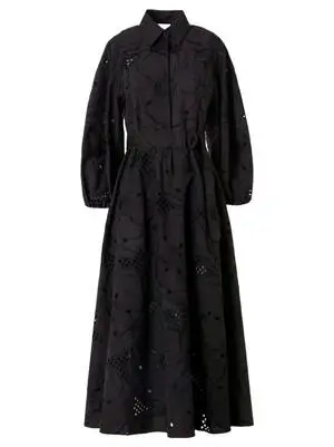 Akris Broderie Anglaise Belted Midi Dress - Black