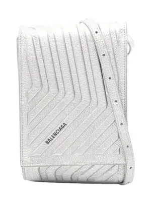 Balenciaga Leather Phone Holder Crossbody Bag - Silver