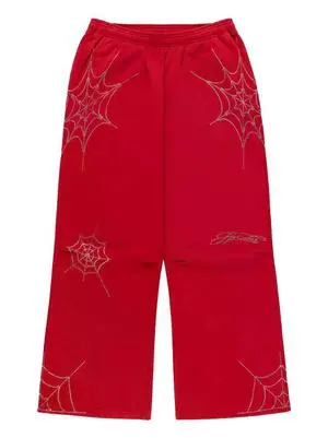 SP5DER Rhinestone-embellished Spider-web Track Pants - Red
