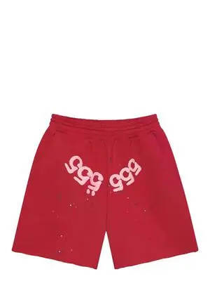 SP5DER Angel Number Graphic Print Shorts - Red