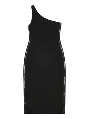 EA7 One-shoulder Logo Tape Midi Dress - Black