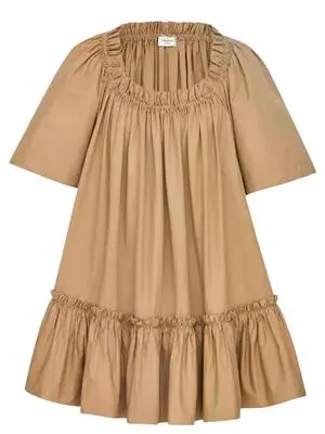 Saint Laurent Ruffled Mini Dress - Neutrals