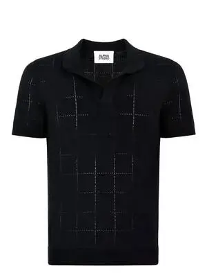 Alpha Studio Check-knit Polo T-shirt - Black