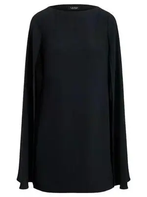 Ralph Lauren Georgette Textured Mini Dress With Cape Overlay - Black