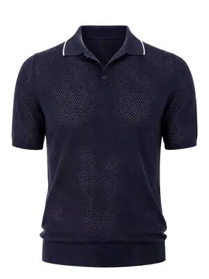 AMARANTO Perforated-knit Polo Shirt - Blue