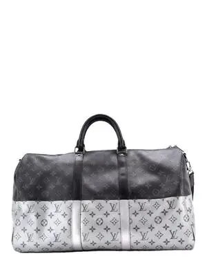 LOUIS VUITTON Keepall Bandouliere 50 Monogram Eclipse Split Canvas Travel Bag - Black