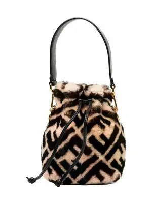 Fendi Mini Zucca Shearling Mon Tresor Bucket Bag - Neutrals
