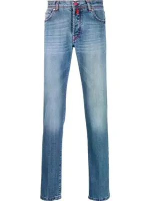Kiton Mid-rise Straight-leg Jeans In Washed Denim - Blue