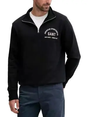 Gant Logo-print Quarter-zip Sweatshirt - Black