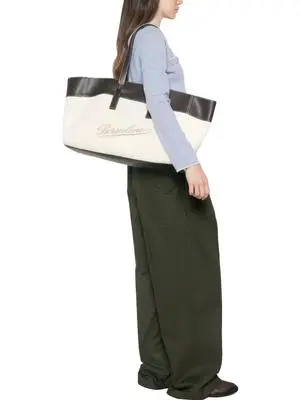 Borsalino Logo-embroidered Tote Bag - Neutrals
