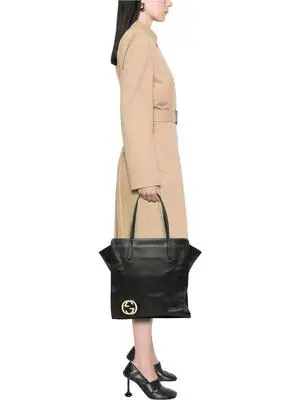 Gucci Calfskin Interlocking G Tote Bag - Black