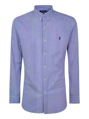 Polo Ralph Lauren Hairline-stripe Embroidered-logo Shirt - Blue