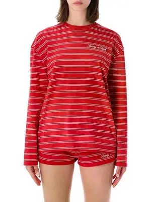 SPORTY & RICH Striped Logo-embroidered Jersey - Red