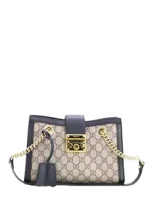 Gucci Padlock Chain Tote Gg Coated Canvas With Leather Small Shoulder Bag Blue
