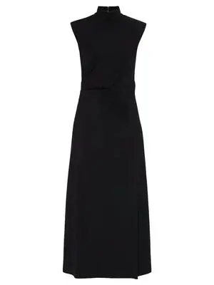 Brunello Cucinelli High-neck Draped Midi Dress - Black