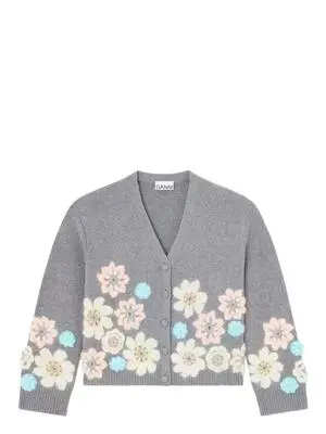 GANNI Floral-applique Knit Cardigan - Grey