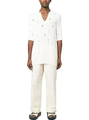BARROW Extra Long Distressed Polo Shirt - Neutrals