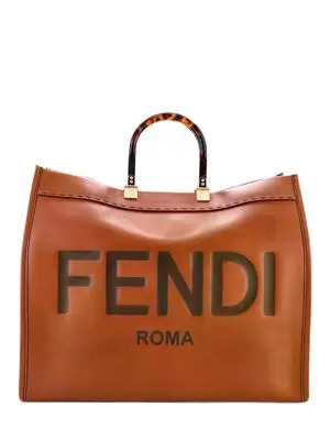 Fendi Sunshine Shopper Leather Large Tote Bag - Brown