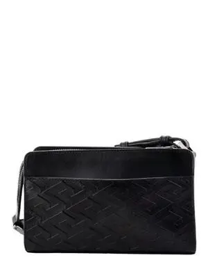 Versace La Greca Embossed Leather Small Crossbody Bag - Black