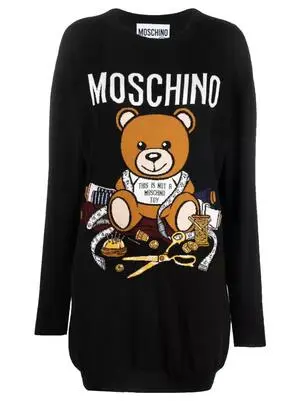 Moschino Intarsia-knit Cotton Mini Dress - Black