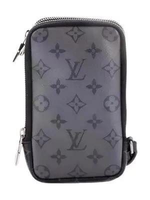 LOUIS VUITTON Double Phone Pouch Reverse Monogram Eclipse Canvas Clutch Bag - Black