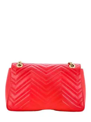Gucci Gg Marmont Flap Bag Matelasse Leather Large Shoulder Bag Red