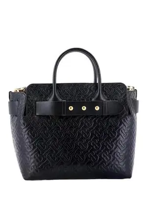 Burberry Belt Monogram Embossed Leather Small Tote Bag - Black