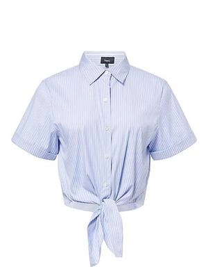 Theory Tie-front Pinstripe Cotton-blend Shirt - Blue Multi
