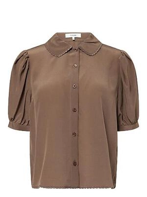 FRAME The Prim Scalloped-edge Silk Blouse - Deep Olive