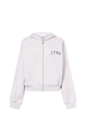 THE COUTURE CLUB Logo Embroidered Zip-up Cotton Hoodie - Duskylilac