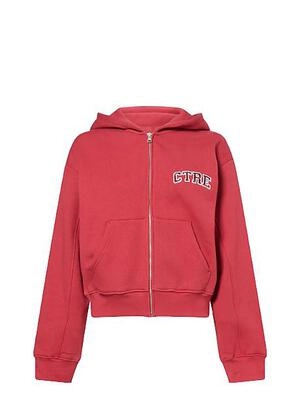 THE COUTURE CLUB Logo Embroidered Zip-up Cotton Hoodie - Cherry