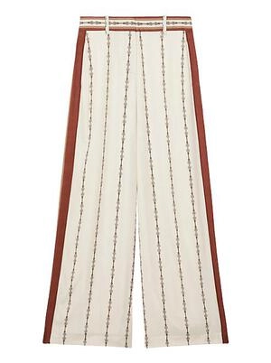 REISS Lydia Chain-print Wide-leg Woven Trousers - Ivory