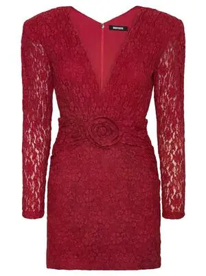 ROTATE BY BIRGER CHRISTENSEN Lace V-neck Mini Dress - Red