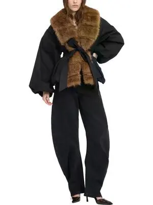 ROTATE BY BIRGER CHRISTENSEN Faux-fur Collar Jacket - Black