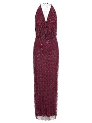 ROTATE BY BIRGER CHRISTENSEN Sequin Embellished Halterneck Maxi Dress - Red