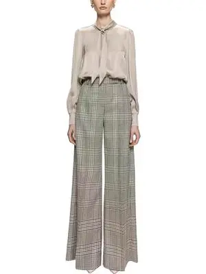 NISSA Checked Tailored Wide-leg Trousers - Neutrals