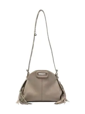 Maje Mini Miss M Fringed Grained-leather Shoulder Bag - Neutrals